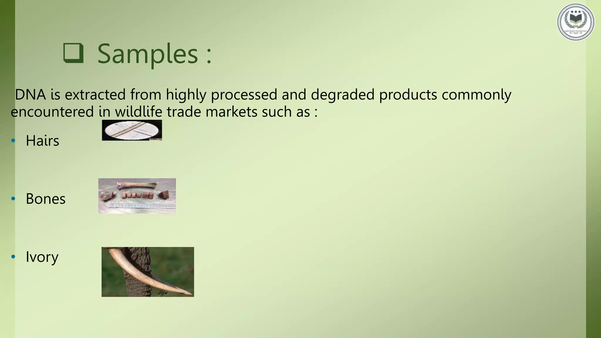 Identification of Physical Evidence pertaining to Wildlife Forensics | PPTX