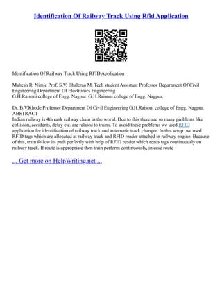 Identification Of Railway Track Using Rfid Application | PDF