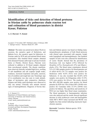 Identification of ticks and detection of blood protozoa in friesian ...