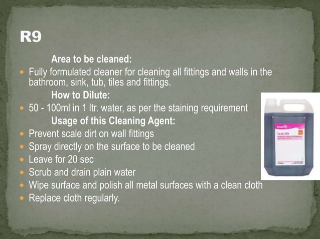 United College of Hotel Management Identification & usage of chemicals ...