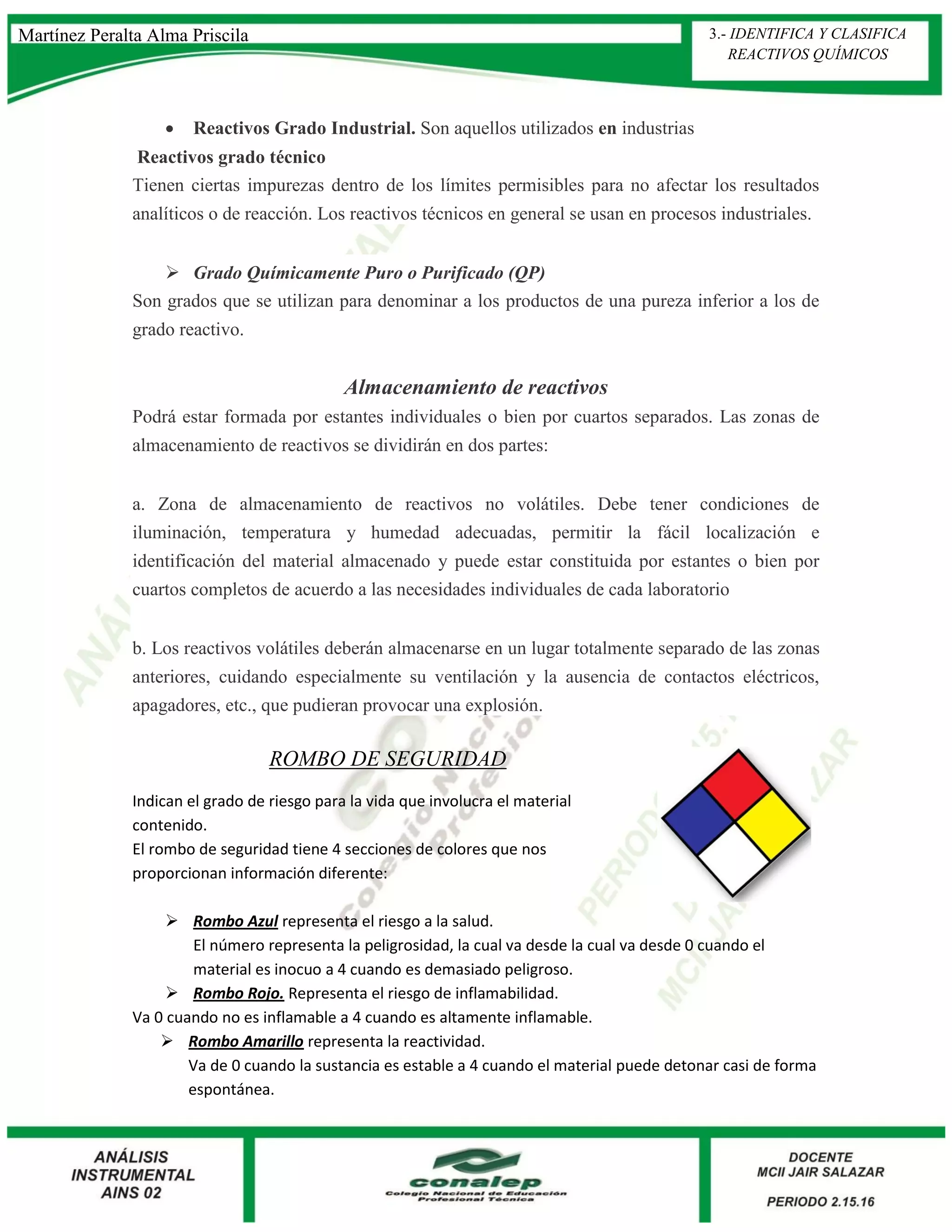 Identifica y clasifica reactivos quimicos | PDF
