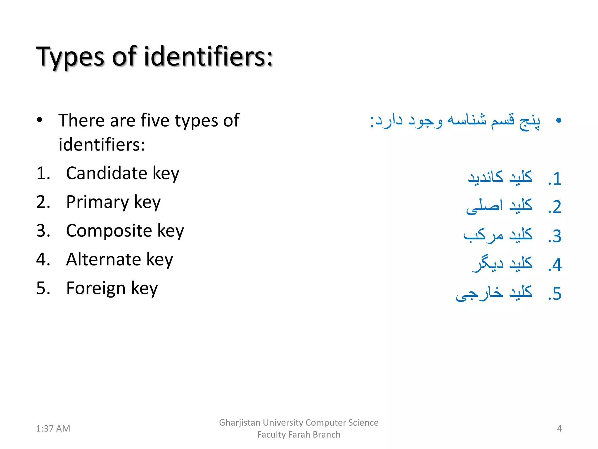 Identifiers in database | PPTX