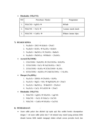 Identifikasi anion borat, asetat, phospat, rhodanida | DOCX