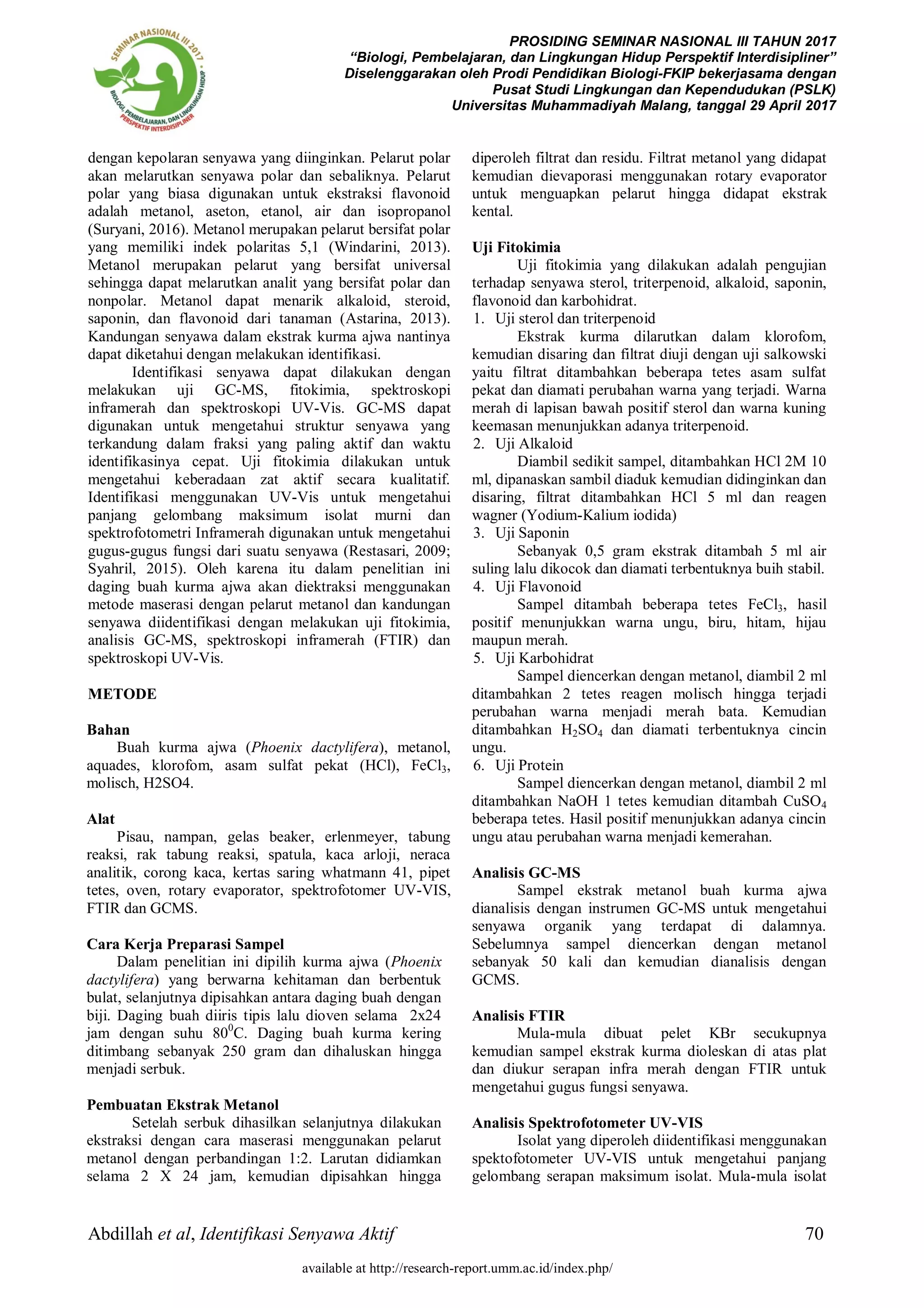 Identifikasi senyawa kimia pada daging kurma ajwa | PDF