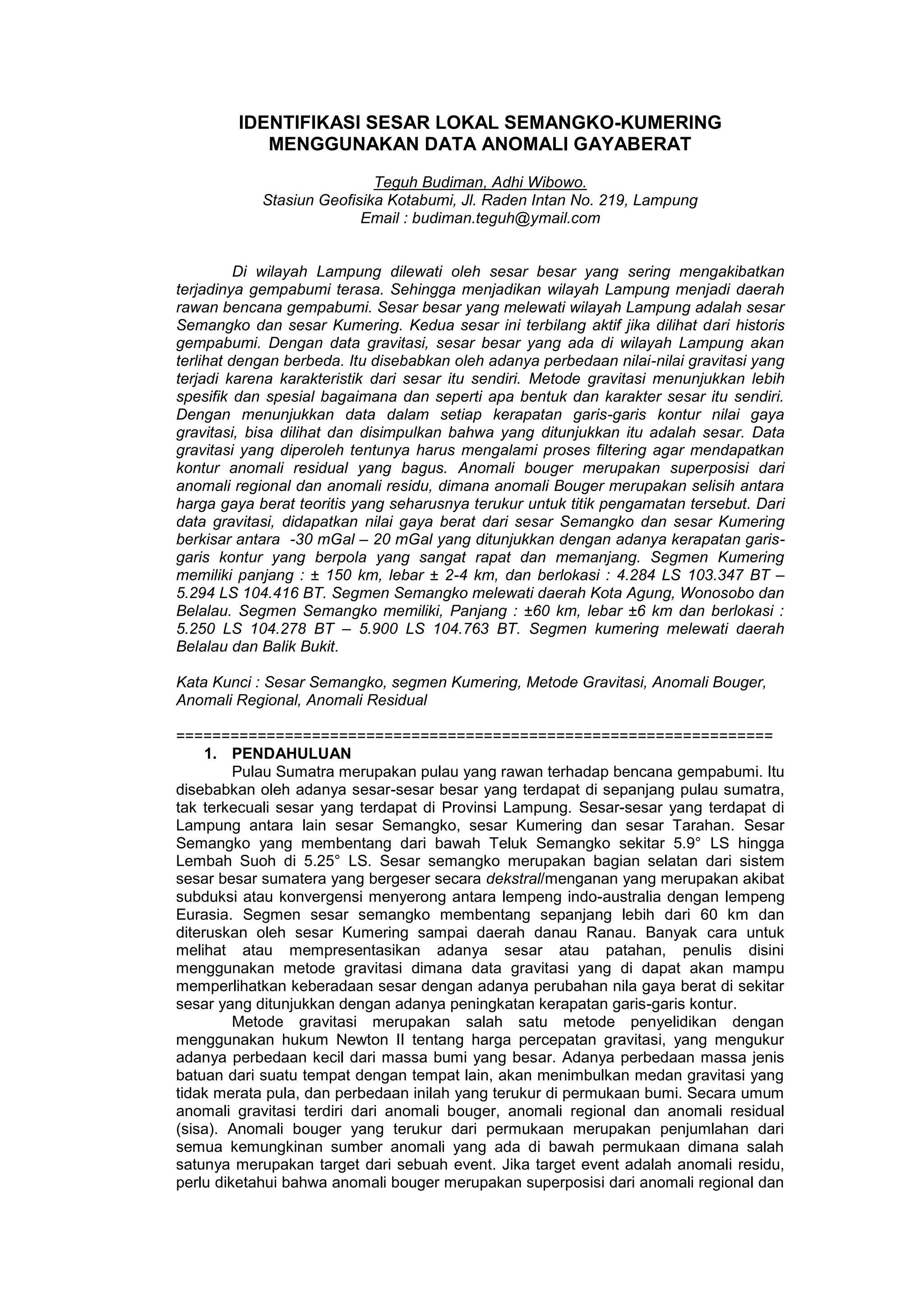 Identifikasi Sesar Lokal Semangko-Kumering | PDF