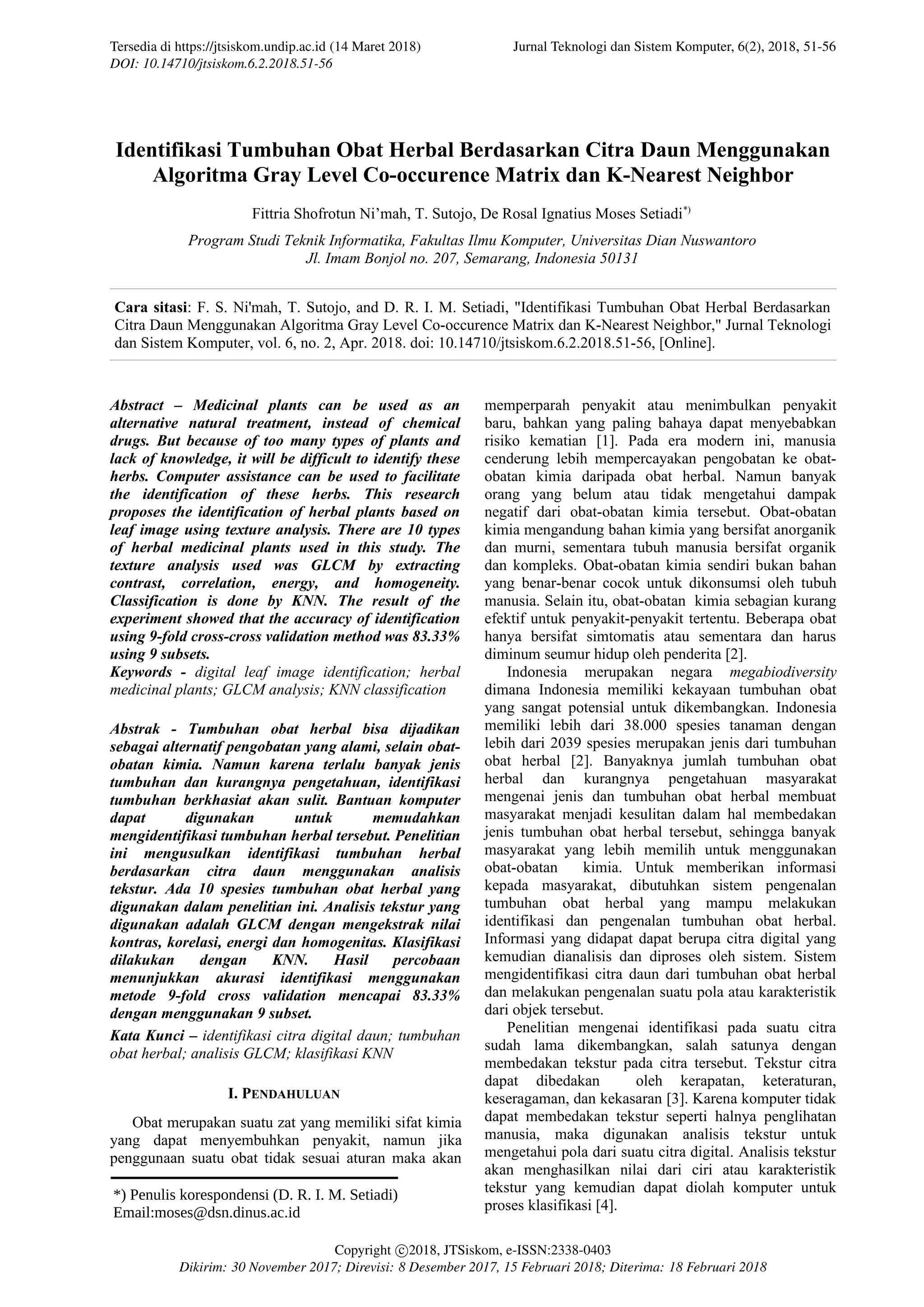 Identifikasi Tumbuhan Obat Herbal Berdasarkan Citra Daun Menggunakan ...