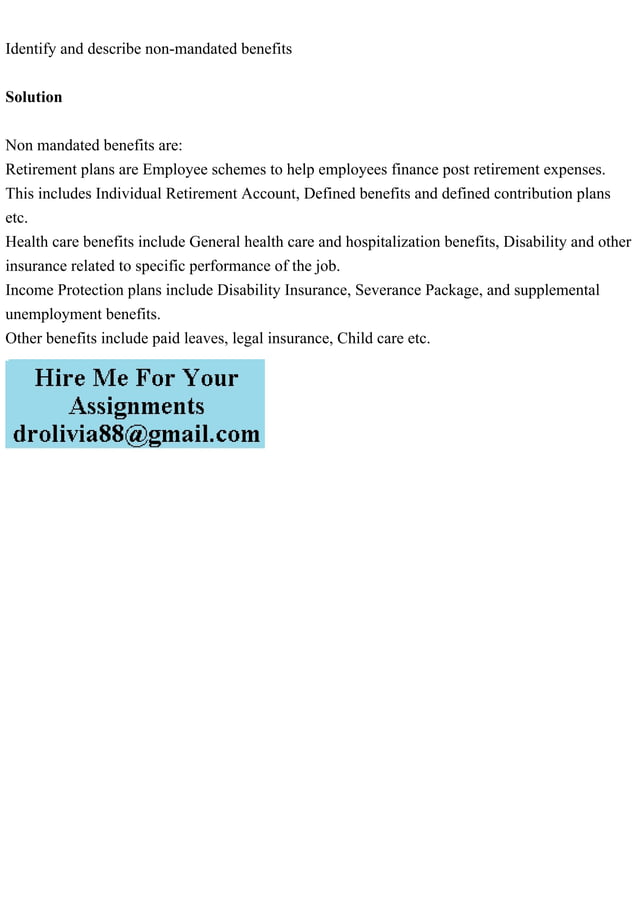 Identify and describe non-mandated benefitsSolutionNon mandate.pdf