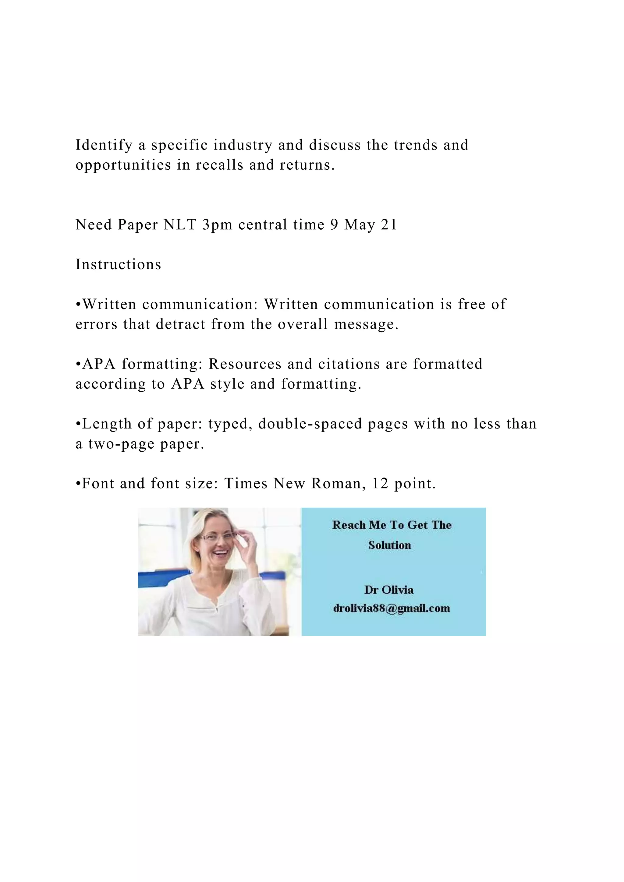 Identify a specific industry and discuss the trends and opportun.docx