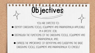 Identify Caregiving Tools, Equipment, and Paraphernalia Applicable to a ...