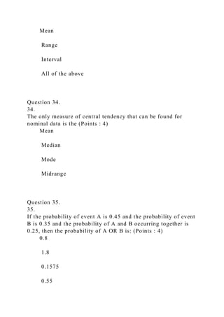 Identify each of the following as examples of nominal, ordinal, inte.docx