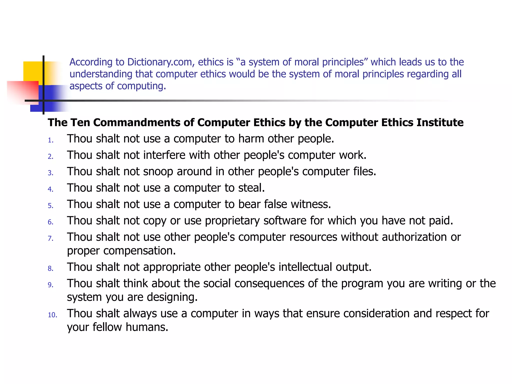 Identify ethical use of computers | PPTX | Technology & Computing