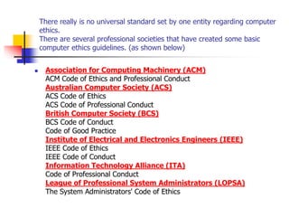 Identify ethical use of computers | PPTX | Technology & Computing