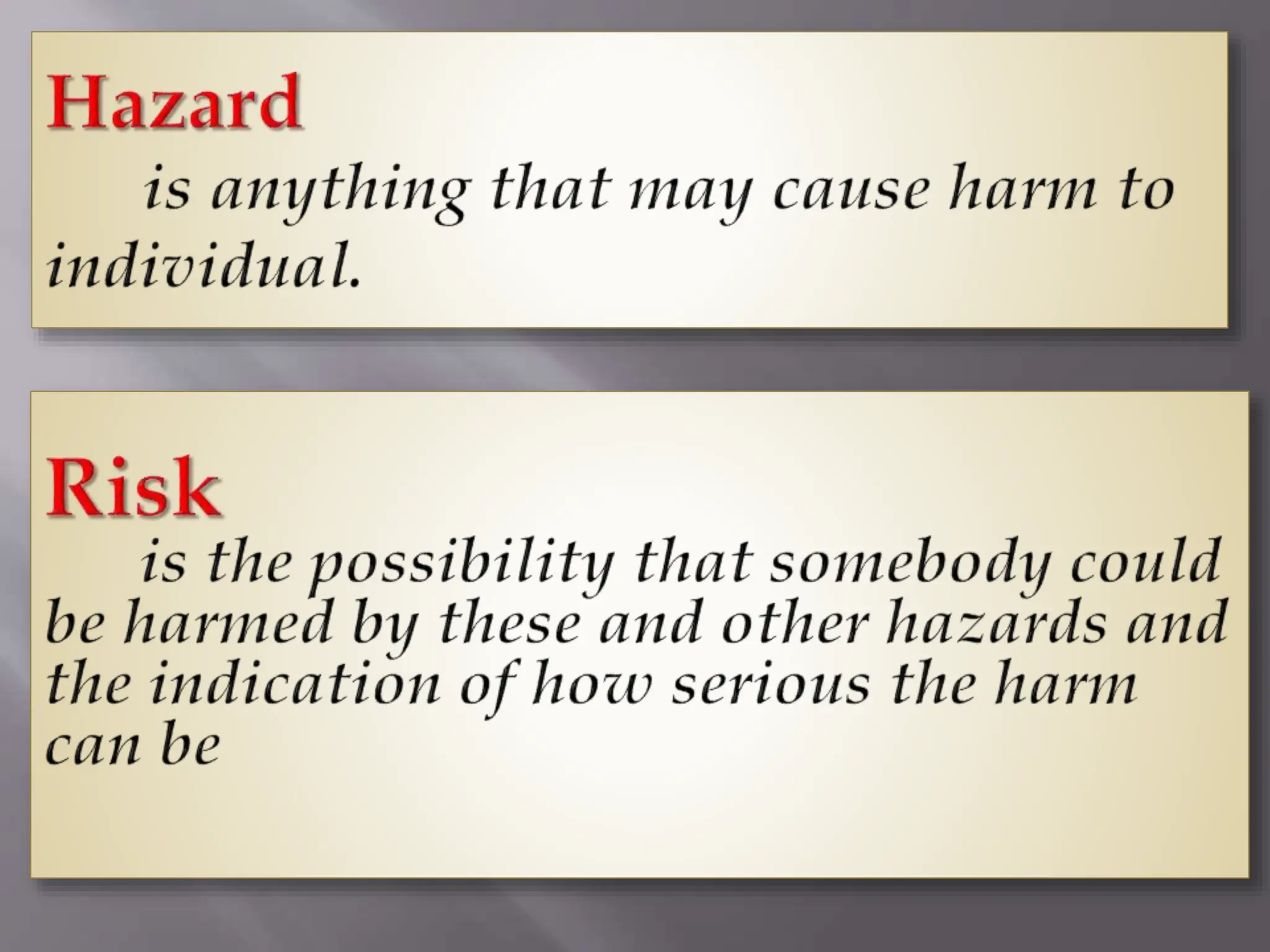 IDENTIFY HAZARDS AND RISKS.pptx | Injuries | Diseases and Conditions