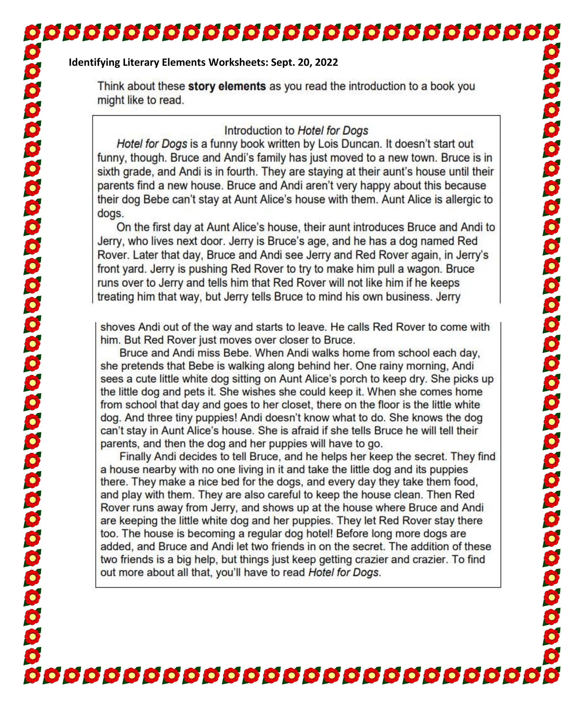 Identifying Literary Elements Worksheets | DOCX | Homework and Study ...