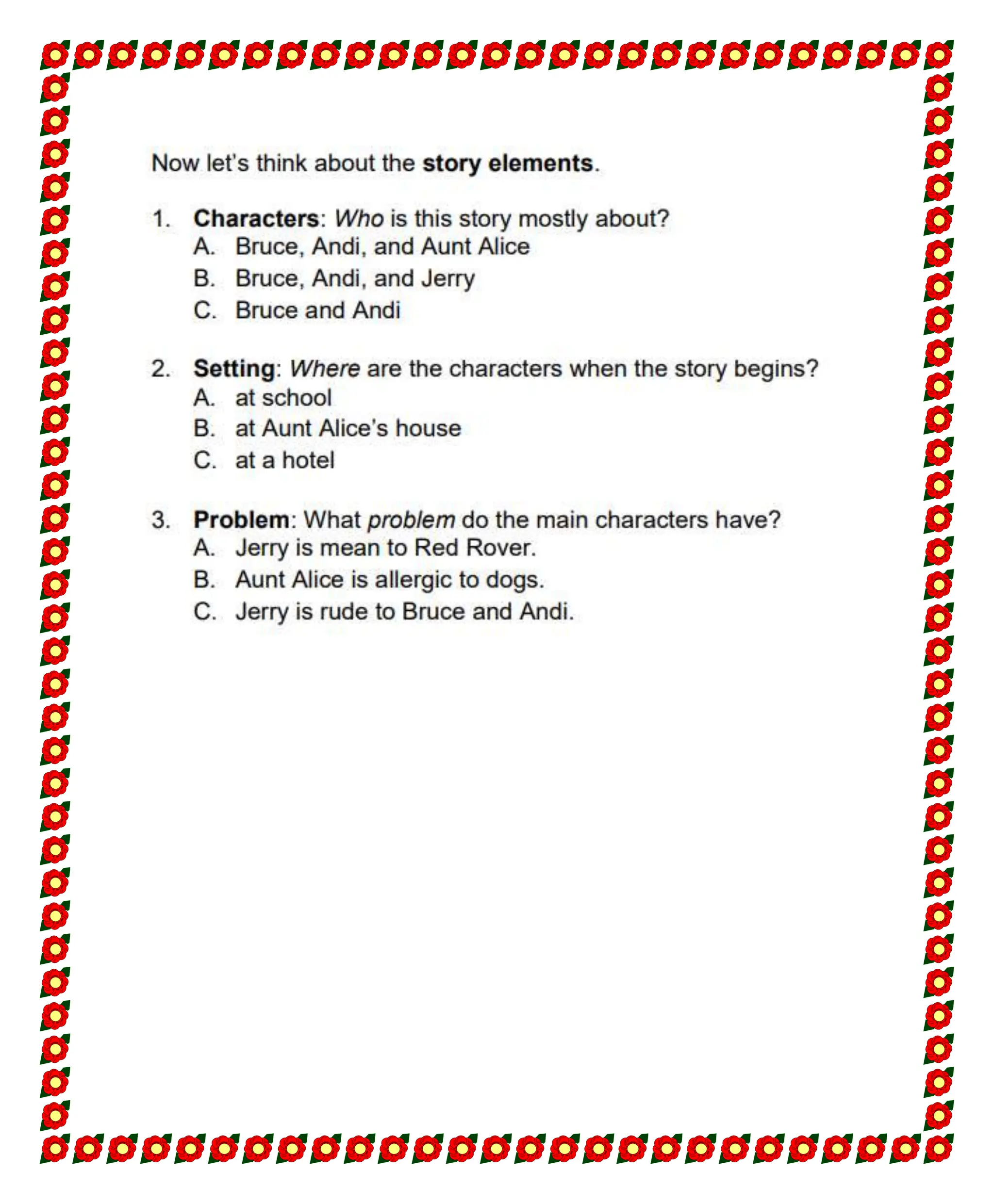 Identifying Literary Elements Worksheets | DOCX