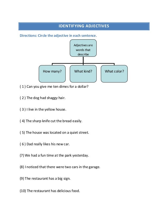 Identifying Adjectives Worksheet - Printable Word Searches