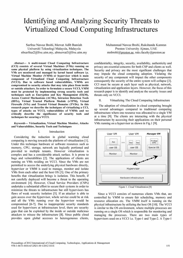 Identifying and analyzing security threats to virtualized cloud ... Identifying and analyzing security threats to virtualized cloud ...