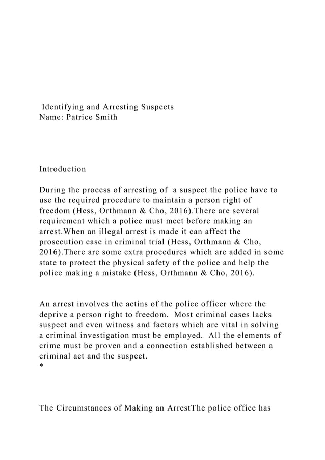 Identifying and Arresting SuspectsName Patrice Smith.docx