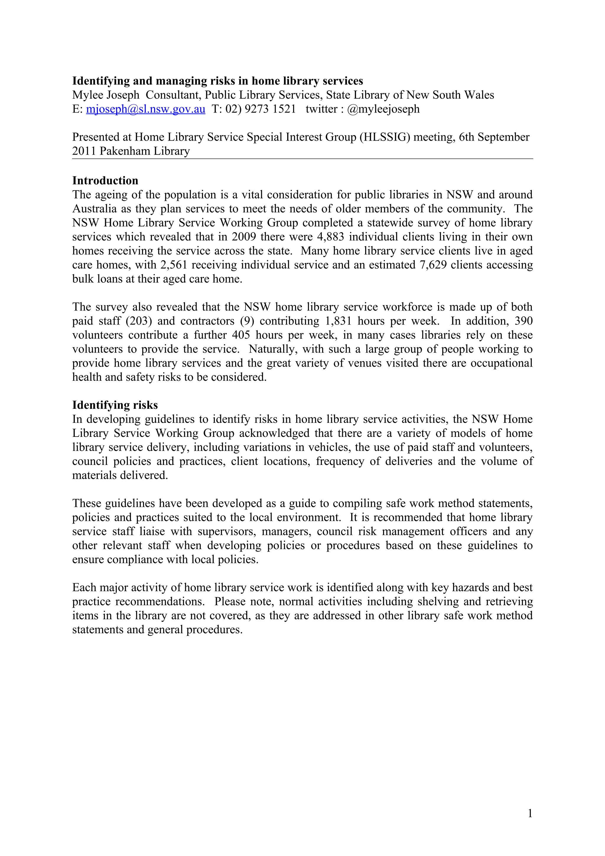 Identifying and managing risks in home library services | DOC