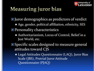 Identifying And Measuring Juror Bias About Forensic Science Evidence | PPTX