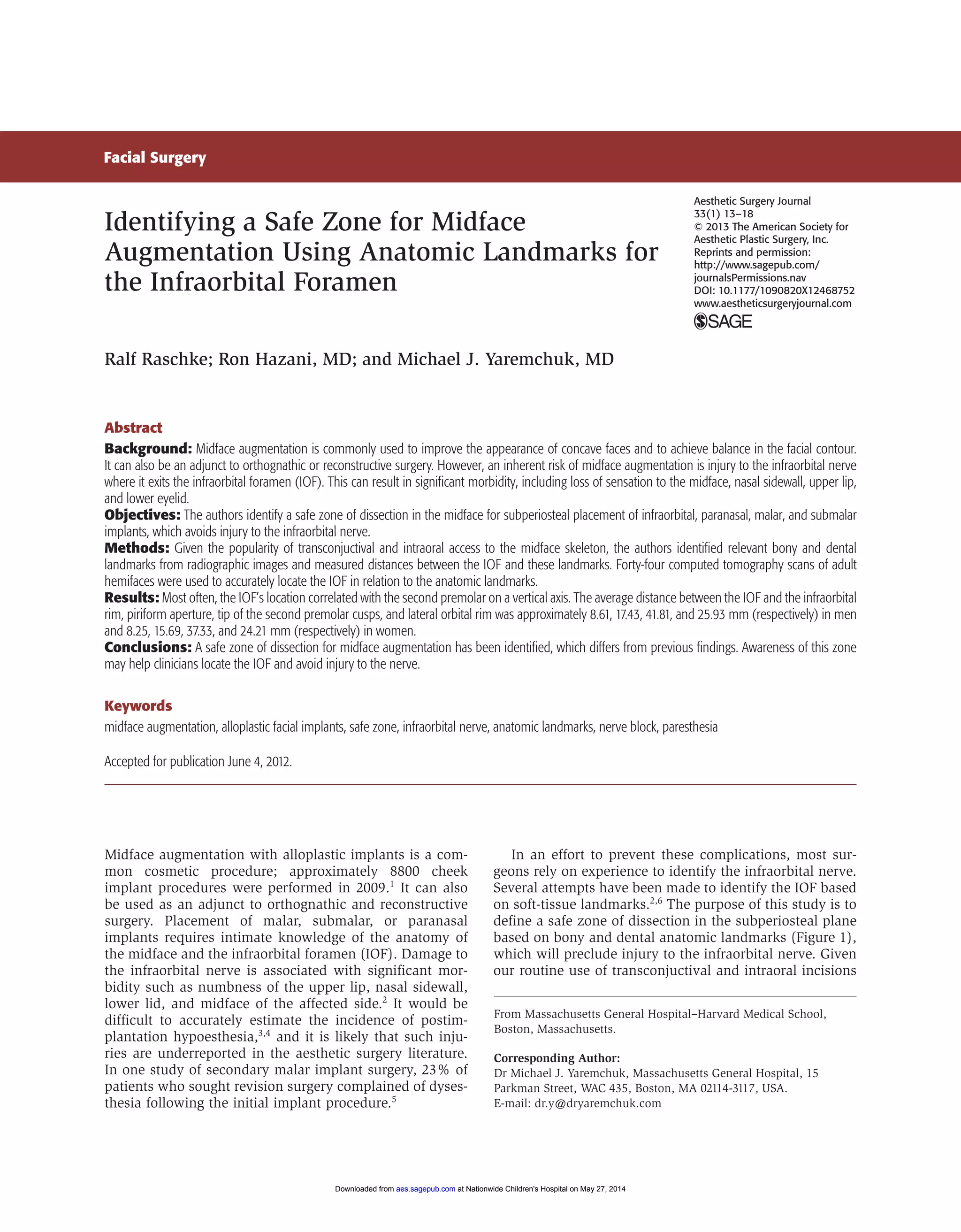Identifying a safe zone for midface augmentation using anatomic ...
