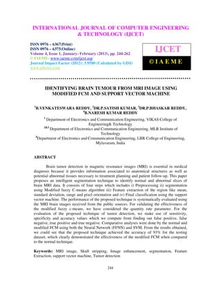 Identifying brain tumour from mri image using modified fcm and support | PDF