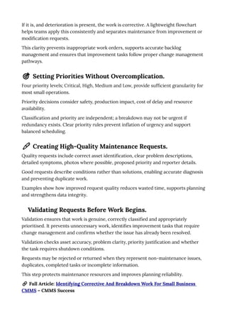 Identifying Corrective And Breakdown Work For Small Business CMMS | PDF