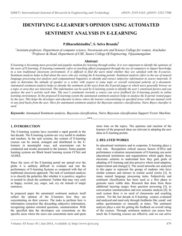 Identifying e learner’s opinion using automated sentiment analysis in e-learning | PDF ...