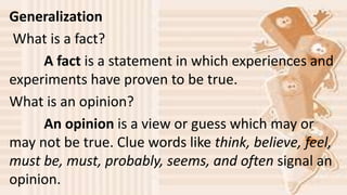 Identifying facts and opinions from a selection | PPTX
