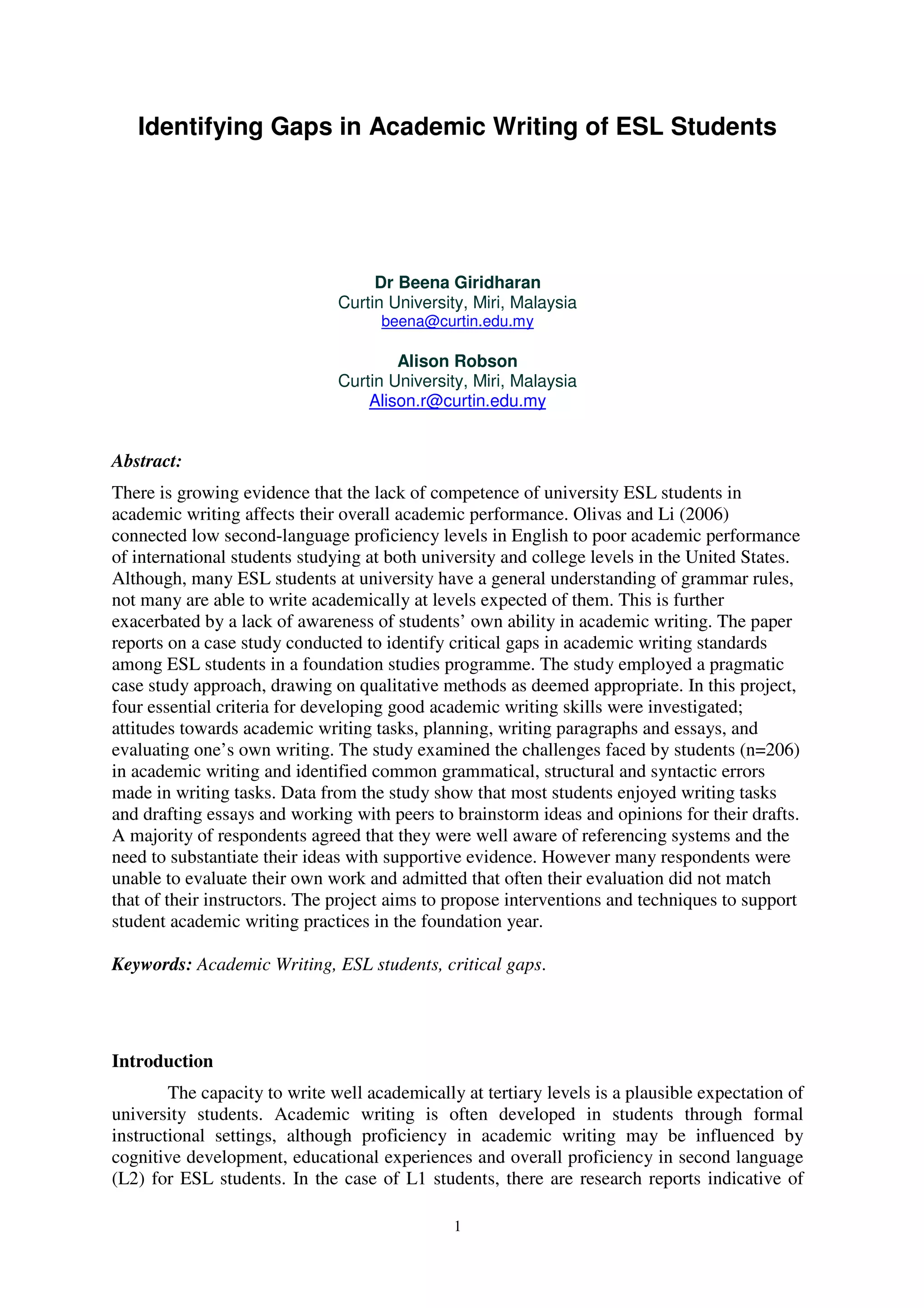 Identifying gaps in academic writing of esl students | PDF