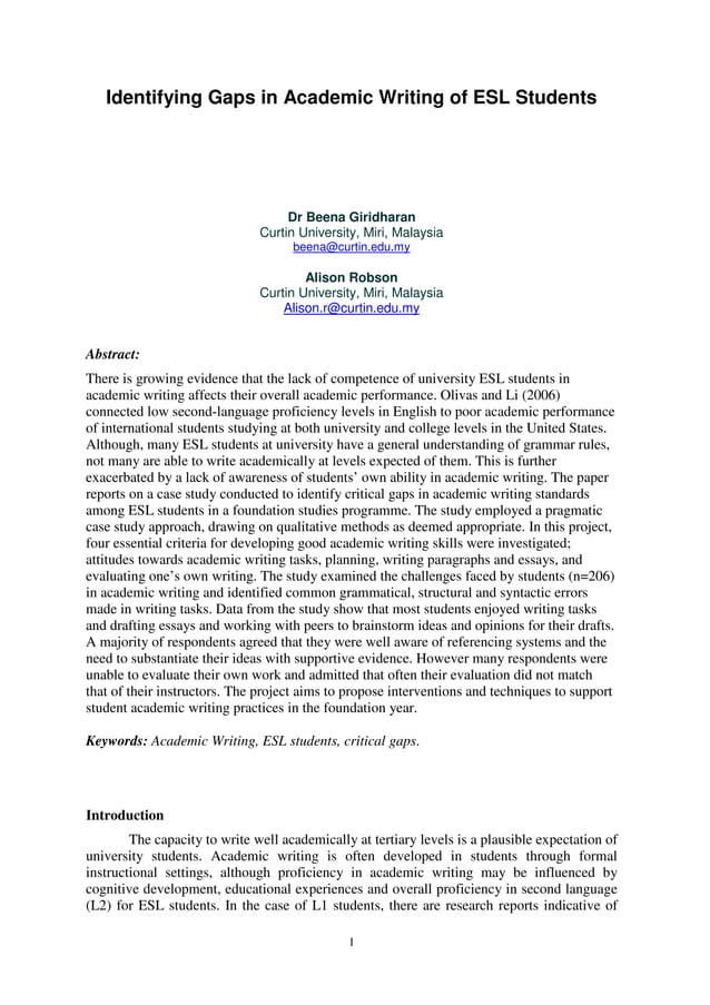 Identifying gaps in academic writing of esl students | PDF