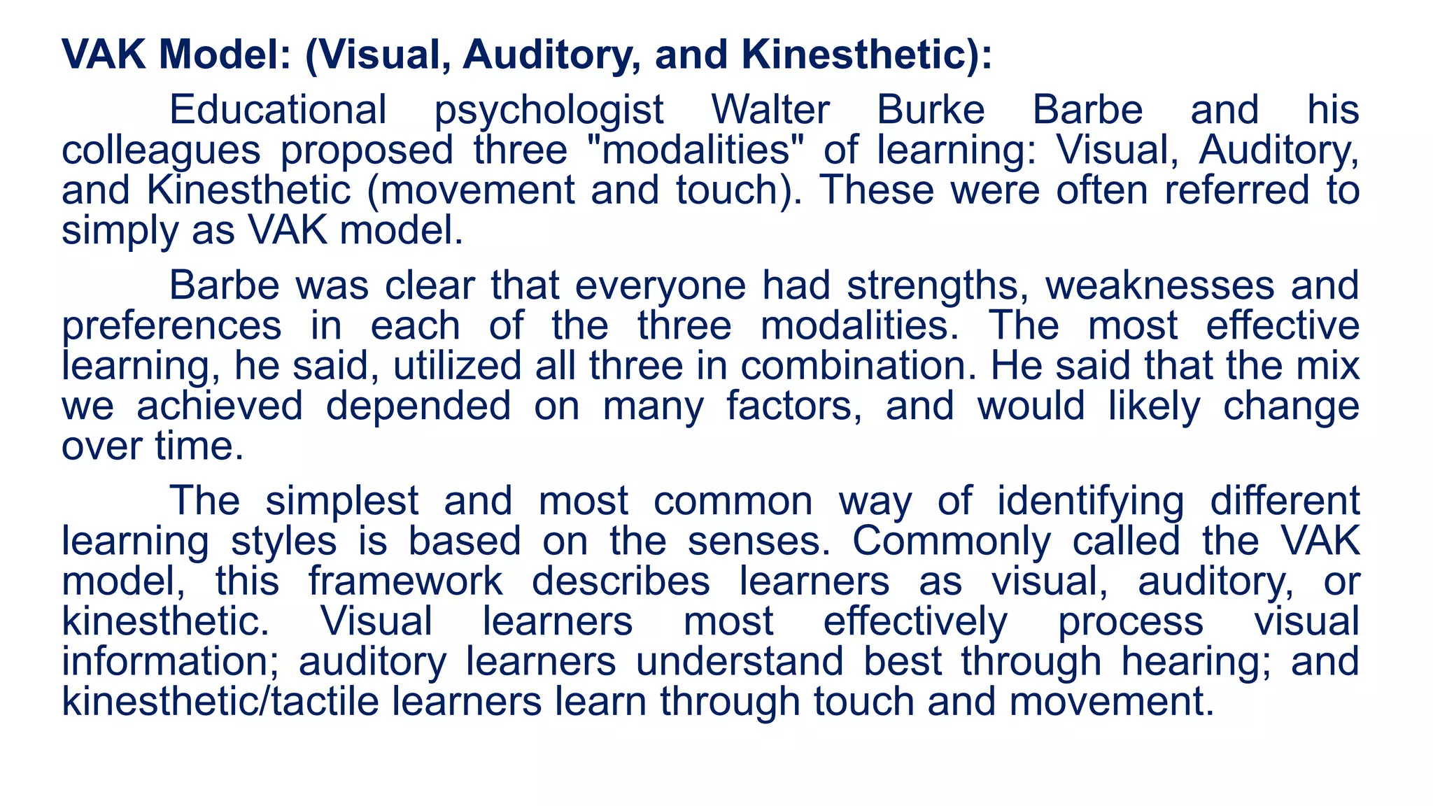 Identifying learners strength and weaknesses (vak model) | PPTX