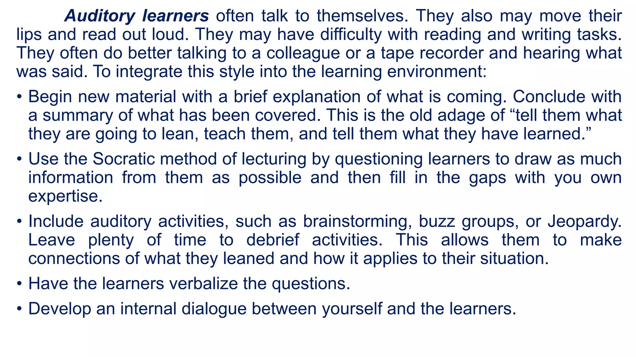 Identifying learners strength and weaknesses (vak model) | PPTX