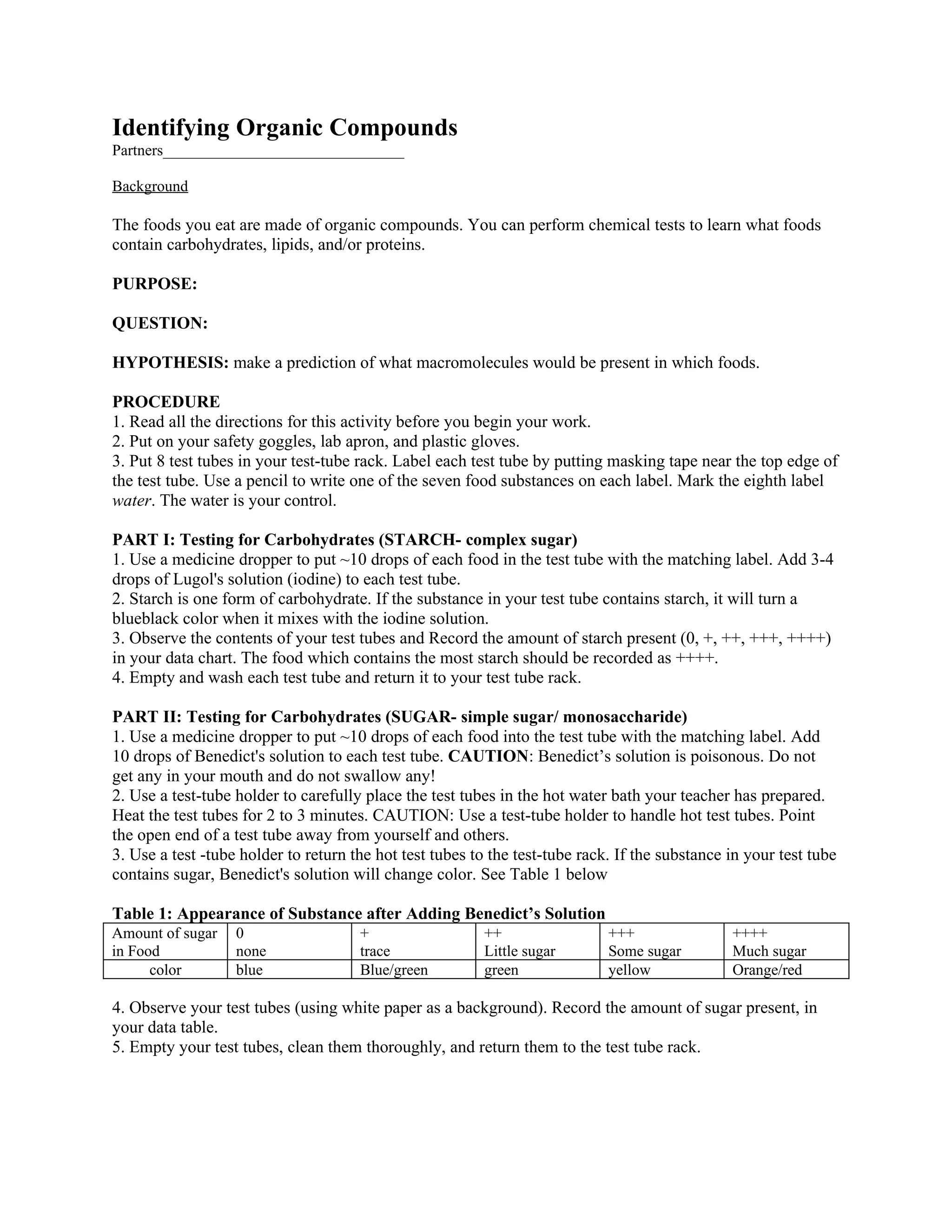 Identifying organic compounds food lab (1) | DOC