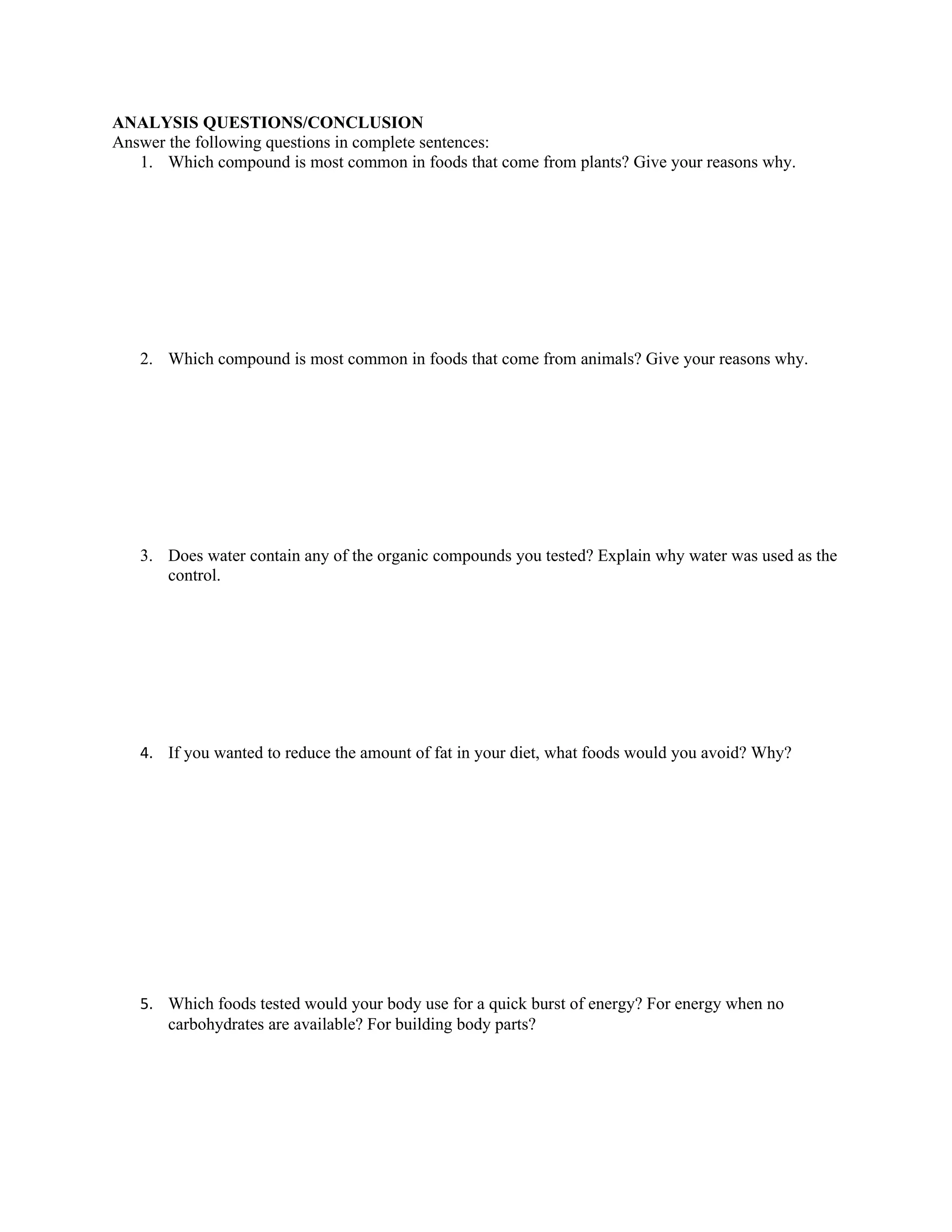 Identifying organic compounds food lab (1) | DOC