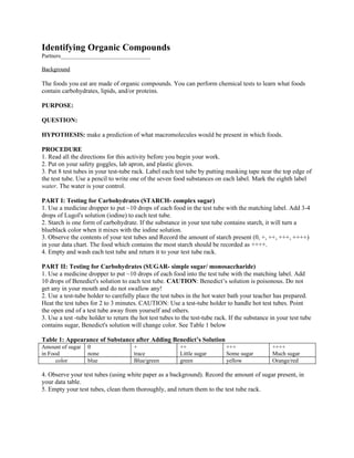 Identifying organic compounds food lab (1) | PDF