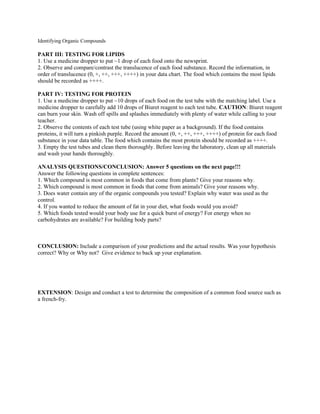 Identifying organic compounds food lab (1) | DOC