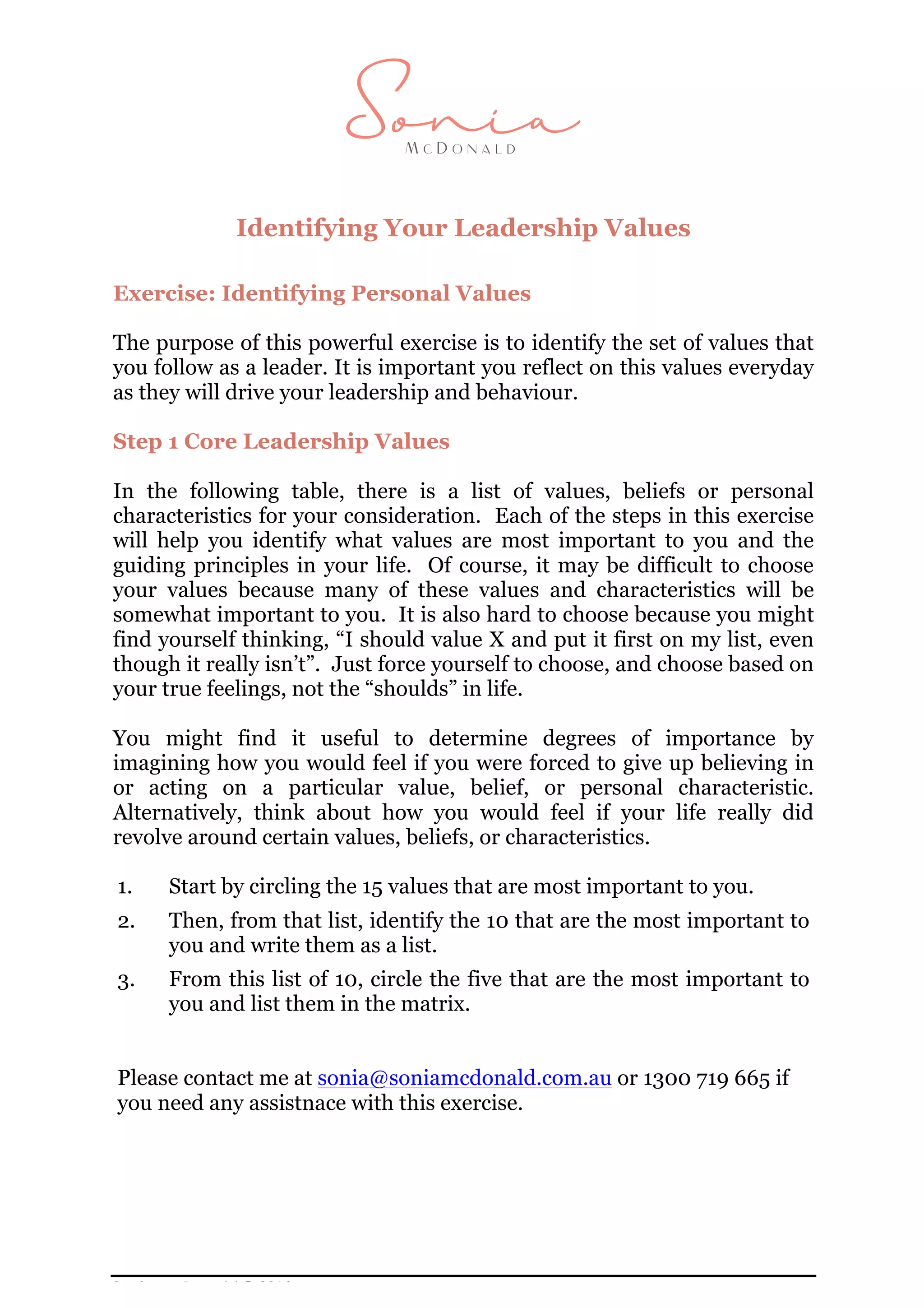 Personal Values Exercise 2019 | PDF