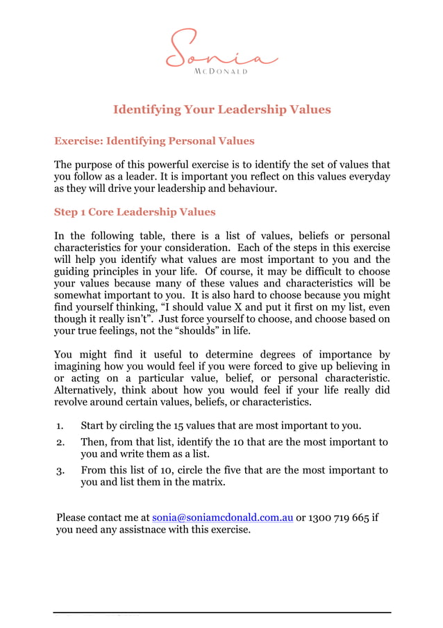 Personal Values Exercise 2019 | PDF