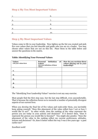 Personal Values Exercise 2019 | PDF