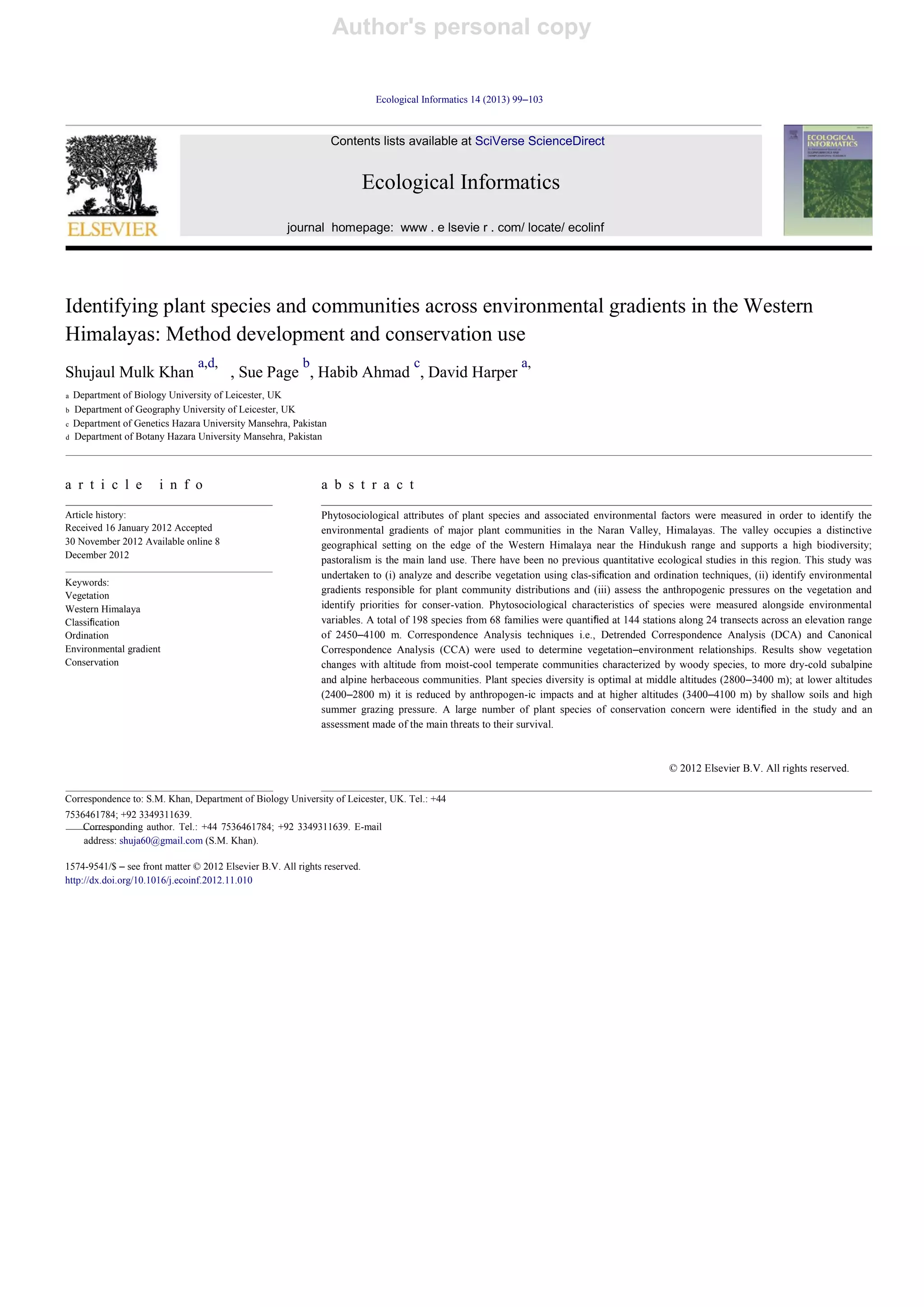 Identifying plant species and communities across environmental ...
