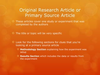 Identifying primary and secondary sources in the sciences | PPT