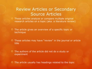 Identifying primary and secondary sources in the sciences | PPT