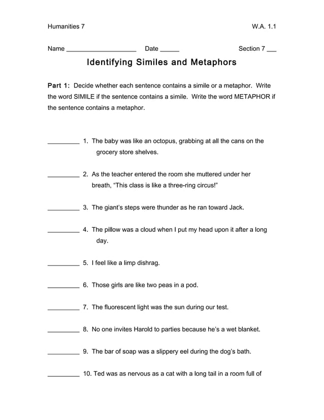 Identifying similes and metaphors | PDF