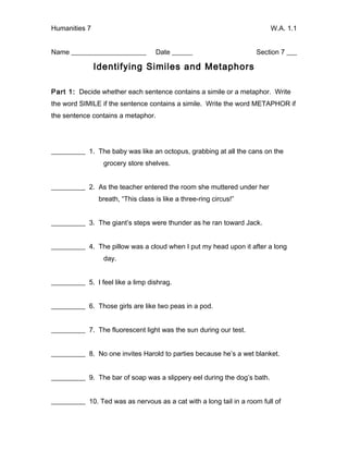 Similes And Metaphors Worksheet