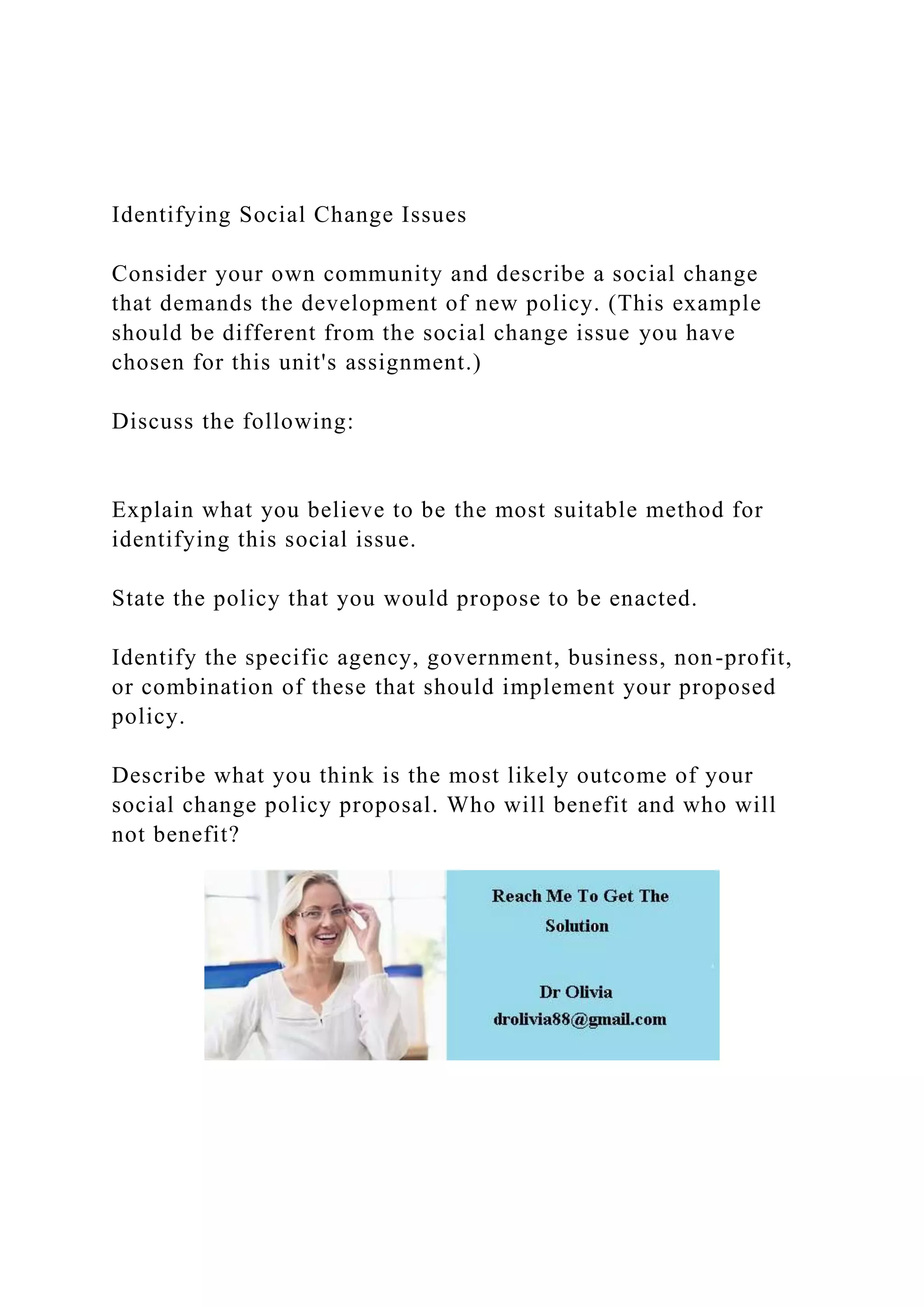 Identifying Social Change IssuesConsider your own community .docx