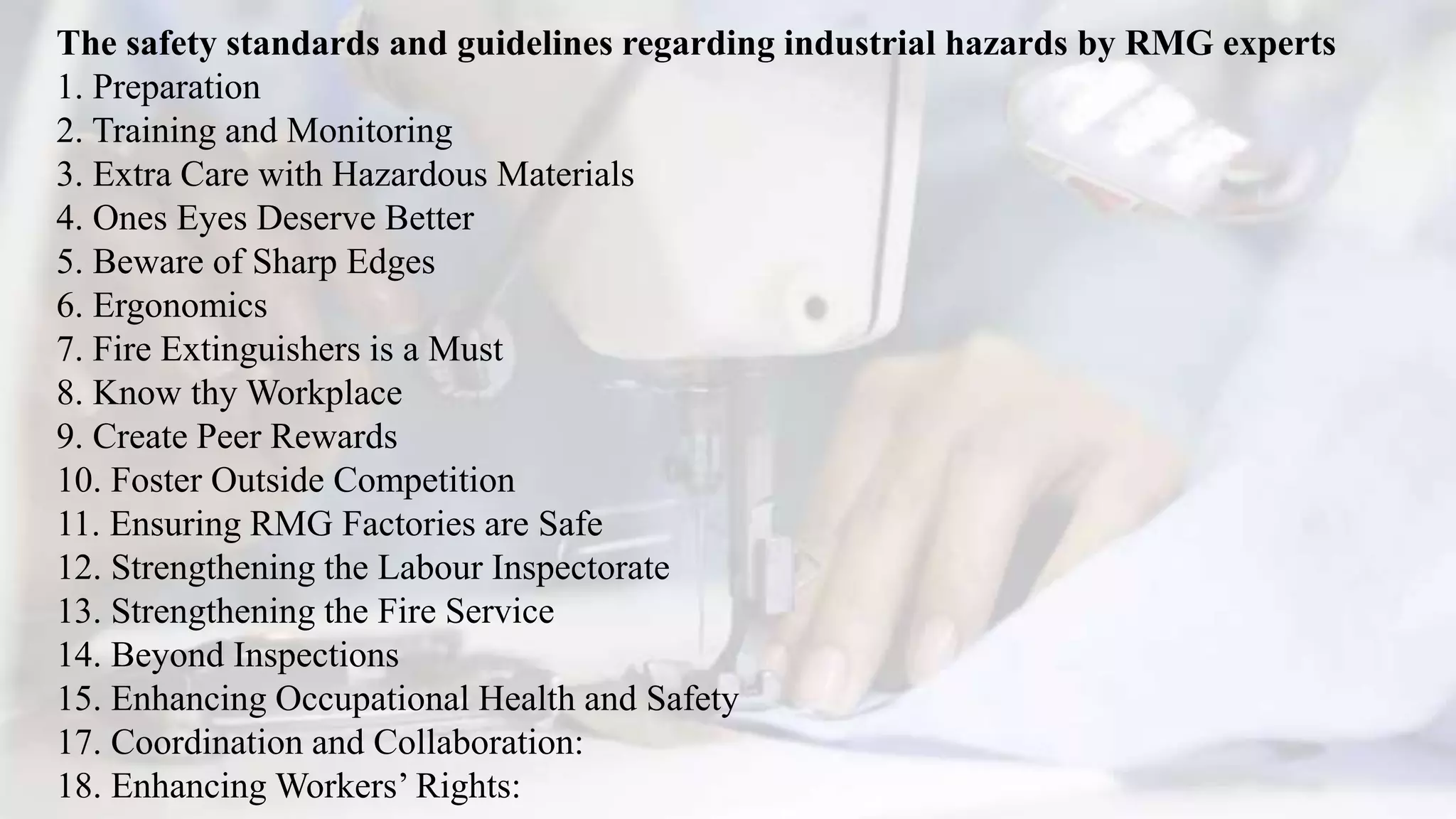 Identifying the reasons of hazards and safety measures in readymade ...