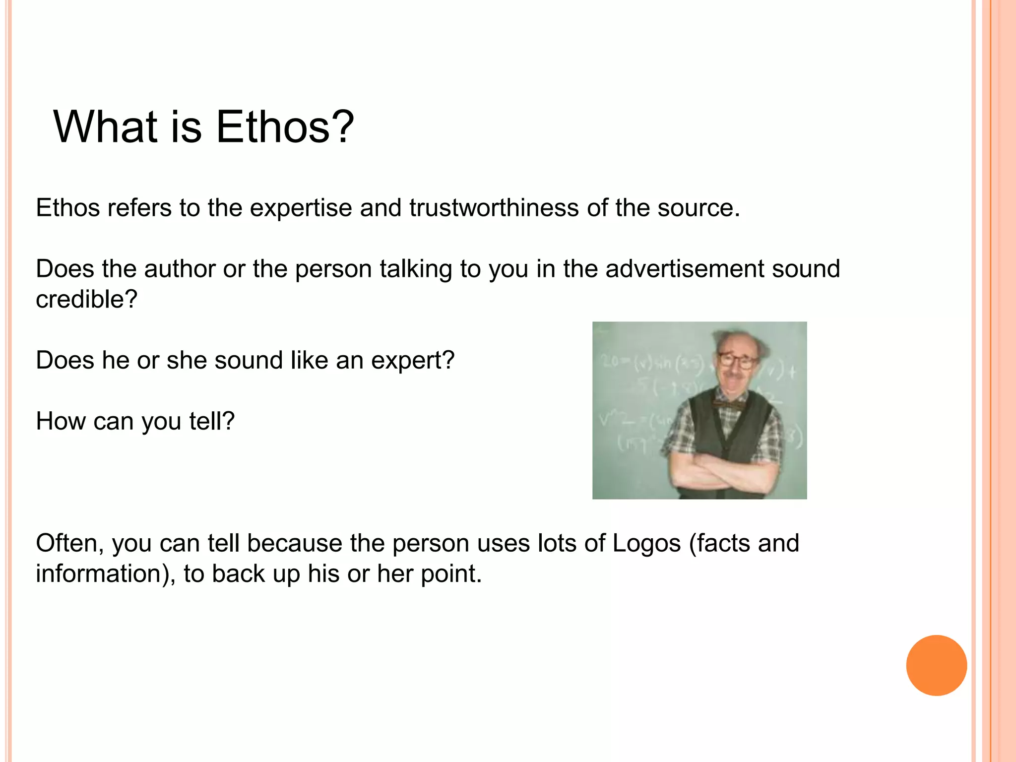 Identifying the rhetorical tools of ethos, logos | PPTX