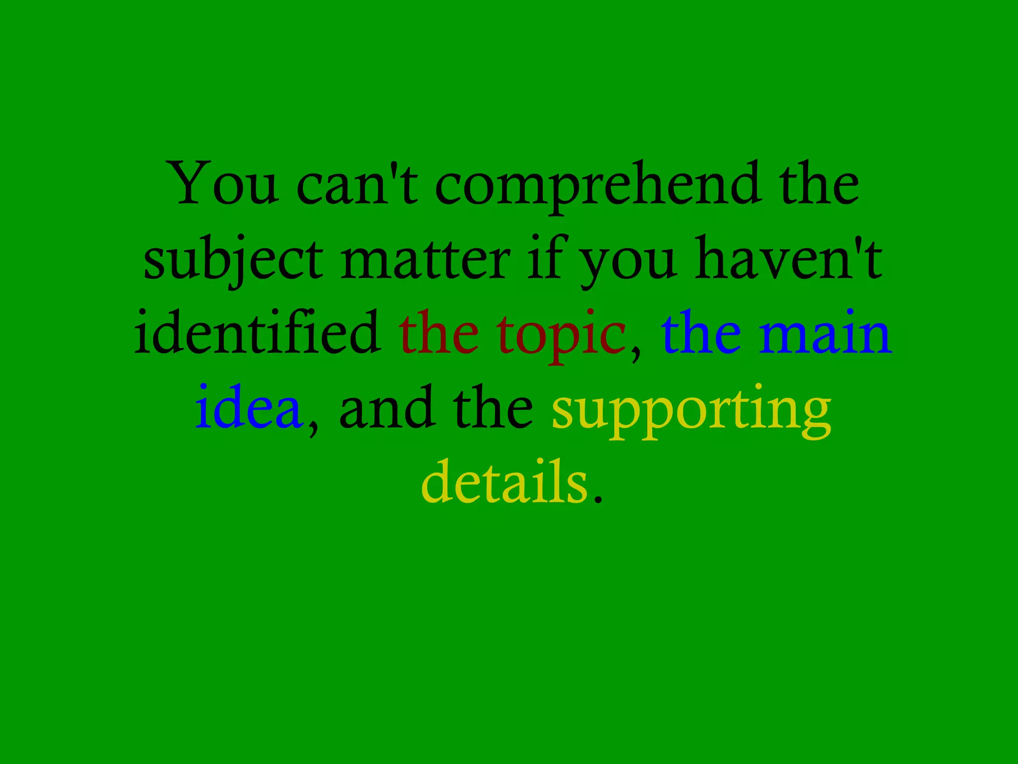 Identifying Topics, Main Ideas, and Supporting Details | PPT