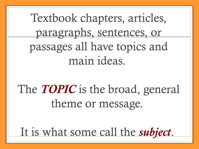 Identifying Topics, Main Ideas, and Supporting Details | PPT